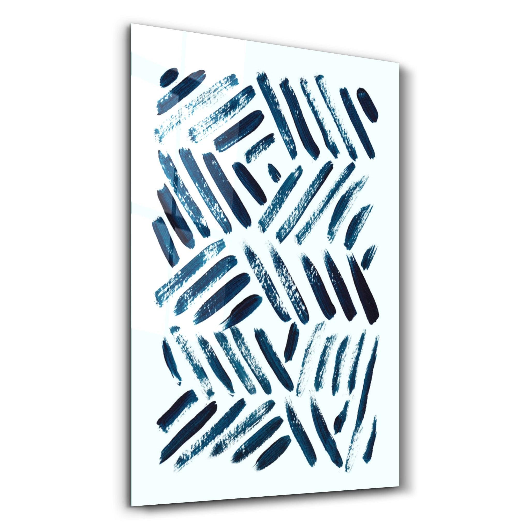 Blue Brush Marks | Glass Wall Art | Artdesigna
