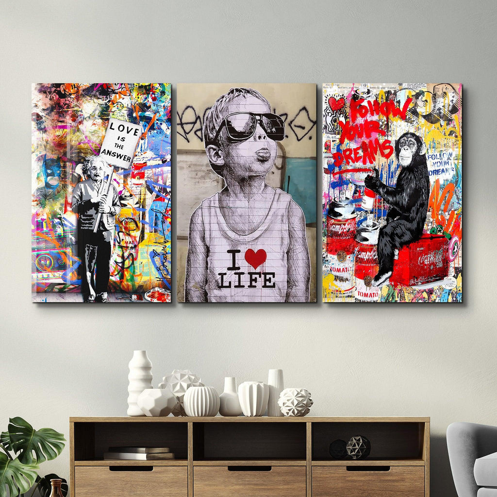 BANKSY-Best Sellers - Trio"・Glass Wall Art – Artdesigna