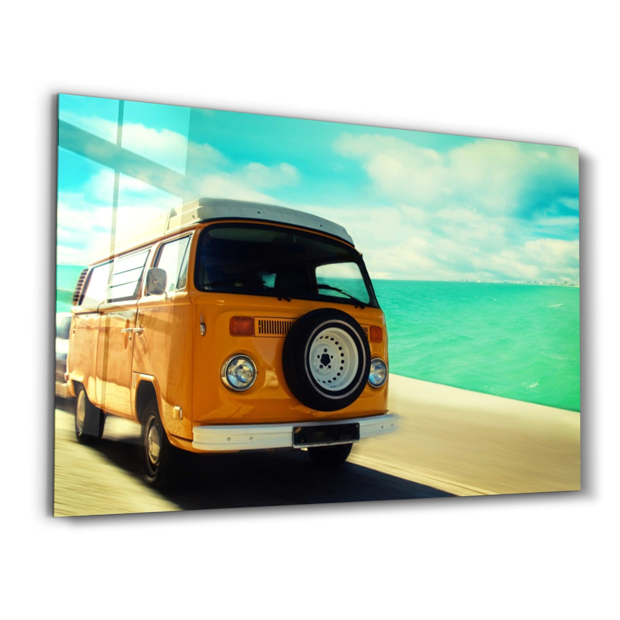 VW Minibus | Glass Wall Art – Artdesigna
