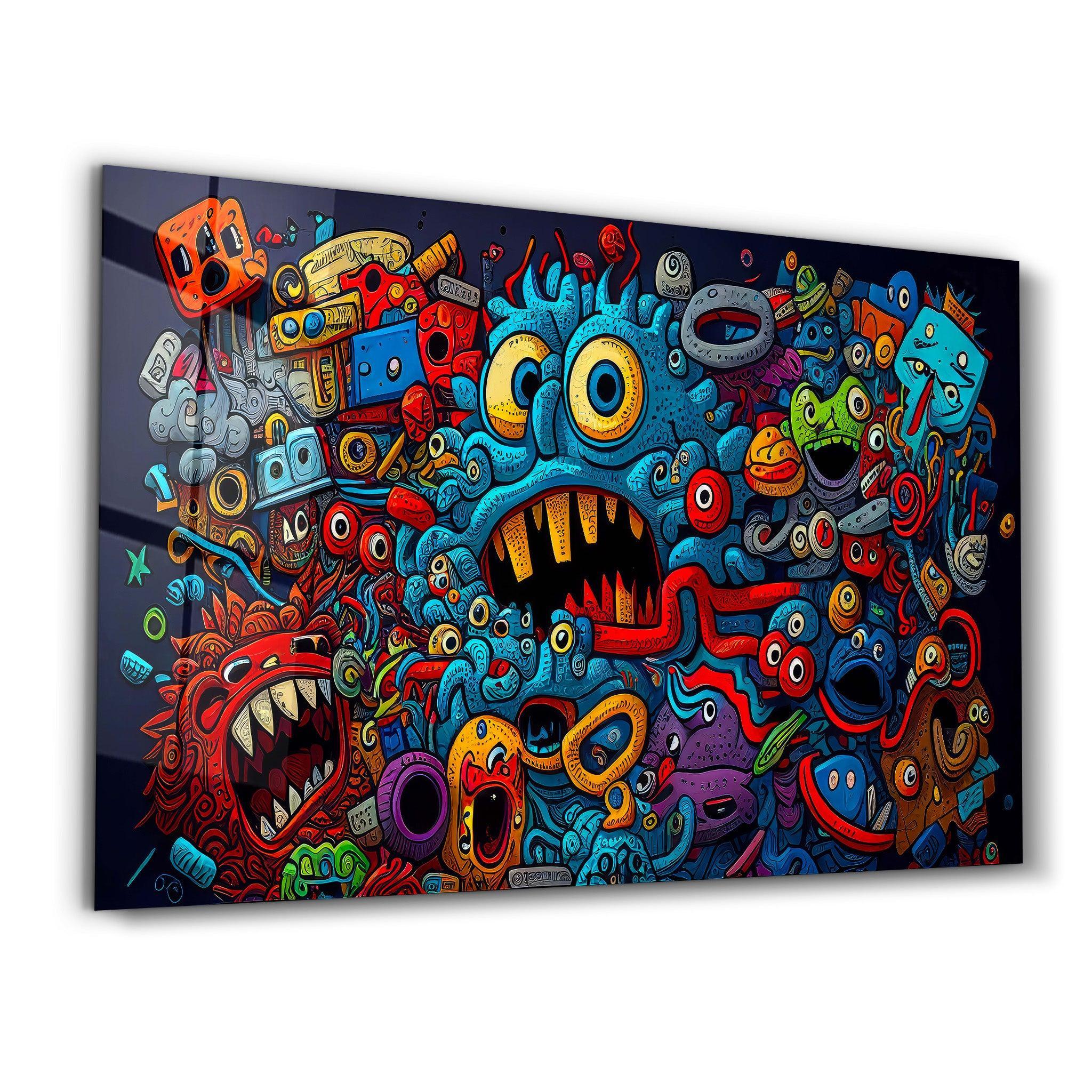 Graffiti Monsters | Glass Wall Art – Artdesigna