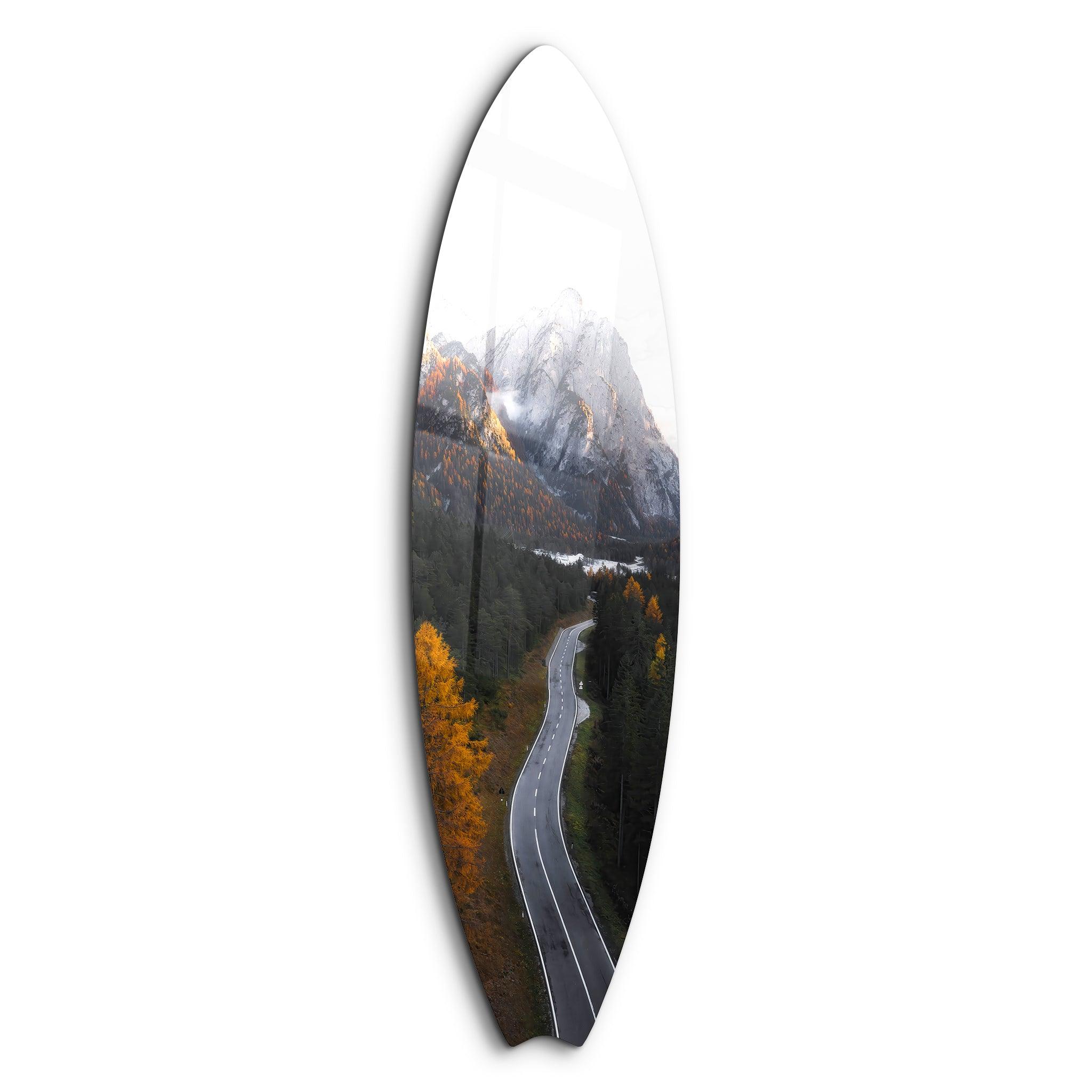 Mountain Road | Surfboard Glass Wall Art – Artdesigna