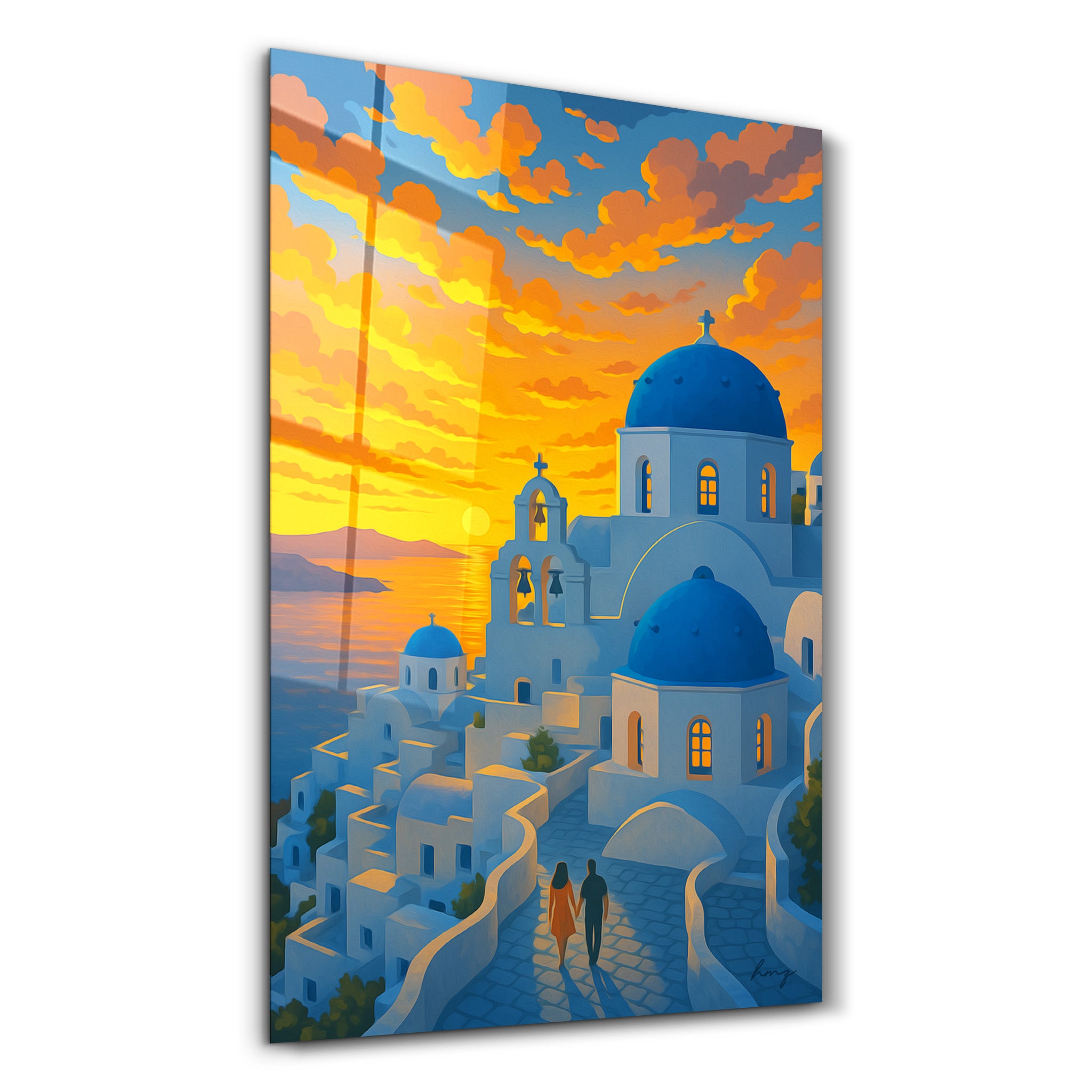 Santorini Sunset – Glass Wall Art by HMZ – Artdesigna