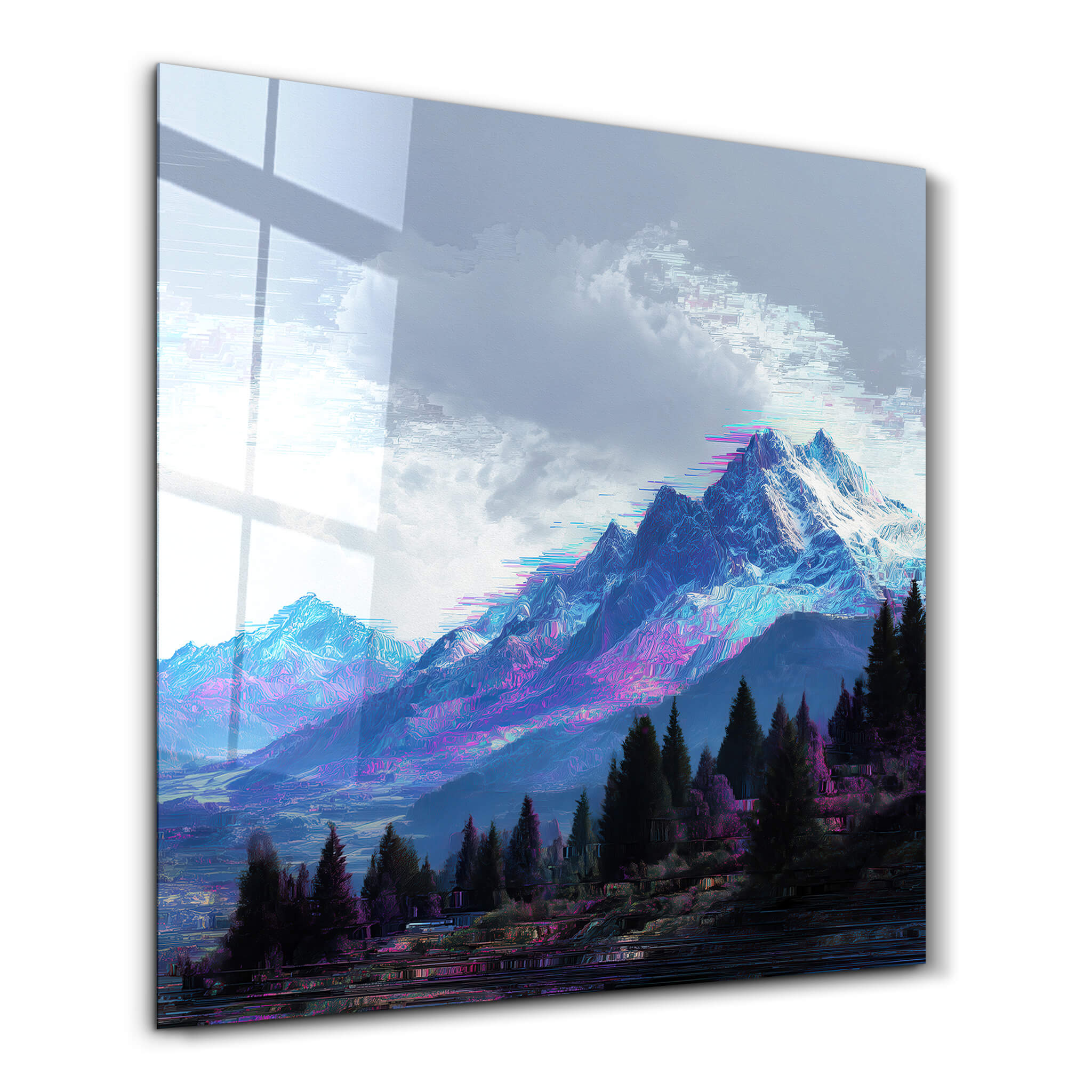 Pixelated Summit | Glass Wall Art – Artdesigna
